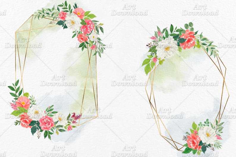 Floral Golden Frames Clipart Polygonal Digital Gold Frame | Etsy