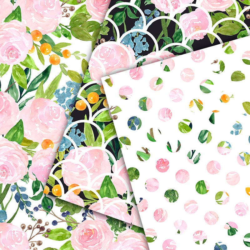 Watercolor Flowers Digital Paper Rose Digital Paper Summer - Etsy