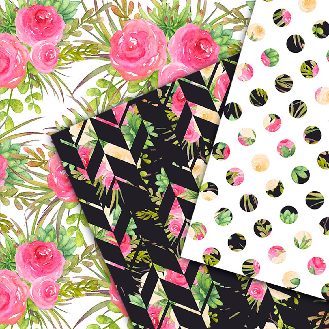 Floral Digital Paper - Watercolor Floral Papers, Digital Scrapbook ...