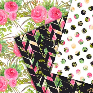 Floral Digital Paper - Watercolor Floral Papers, Digital Scrapbook ...