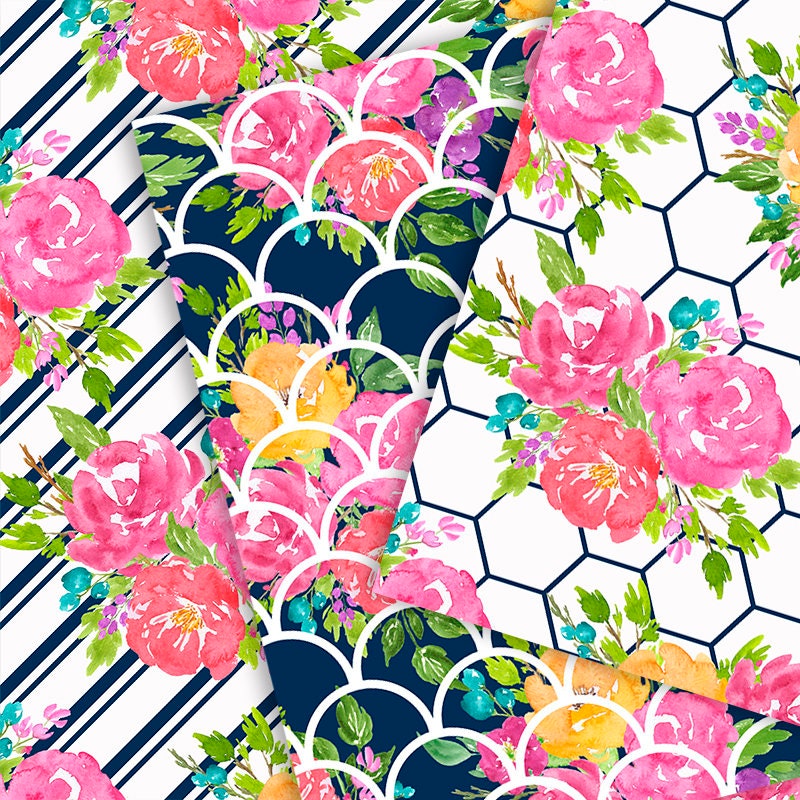 Floral Digital Paper, Watercolor Floral, Digital Paper, Planner ...