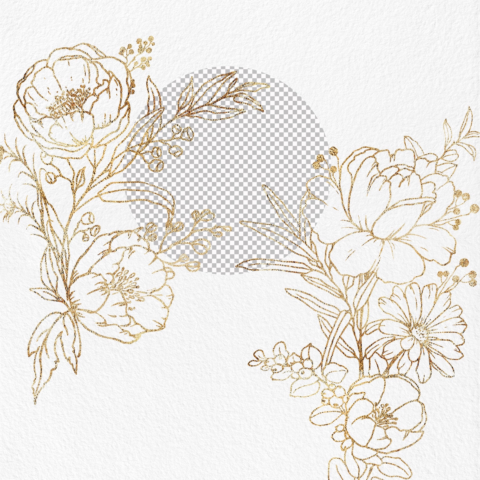 Gold Outline Flowers - Floral Line Art, Wedding Graphic, Botanical ...
