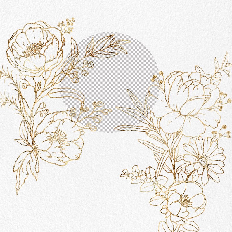 Gold Outline Flowers - Floral Line Art, Wedding Graphic, Botanical ...