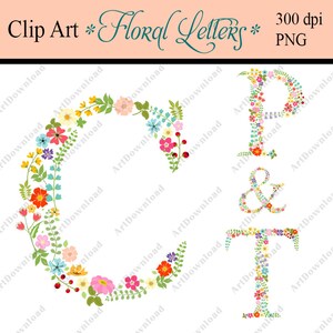 Wedding Floral Clip Art - Flowers Letters, Digital Floral Letters ...