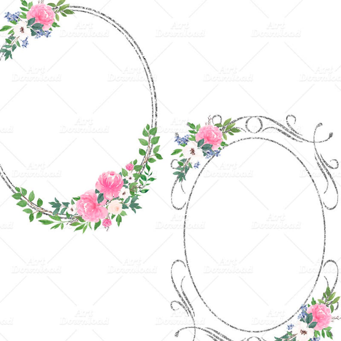Floral Frames Clip Art Clipart Frame Watercolor Floral - Etsy