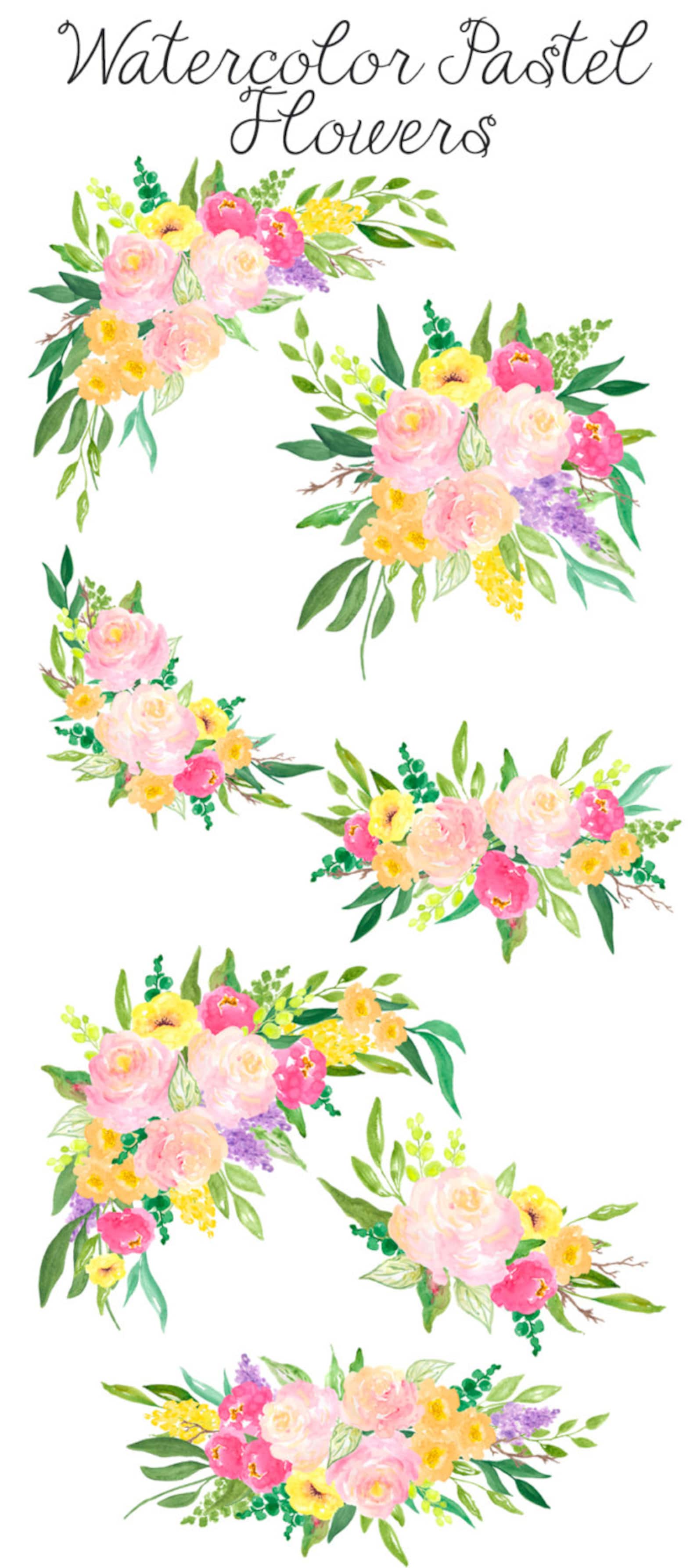 Watercolor Flower Clipart Pastel Watercolor Flowers Pink - Etsy