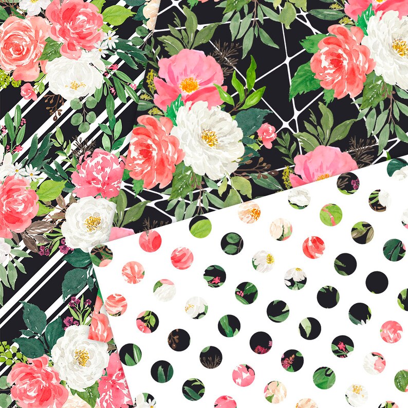 Floral Digital Paper Pack Watercolor Digital Paper Romantic | Etsy