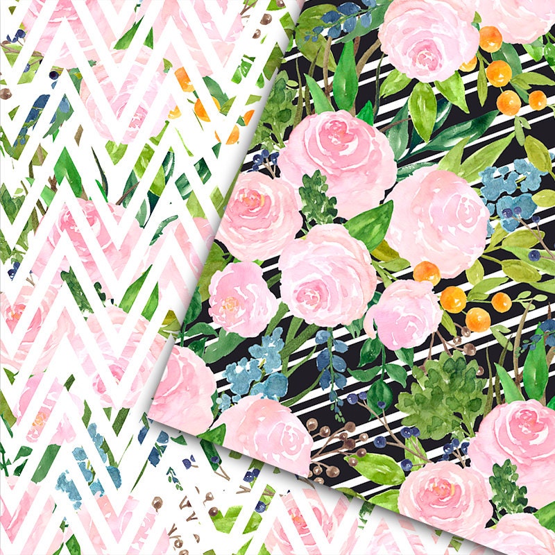 Watercolor Flowers Digital Paper Rose Digital Paper Summer - Etsy