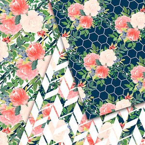 Watercolor Digital Paper, Floral Digital Paper, Peony and Rose Flower ...