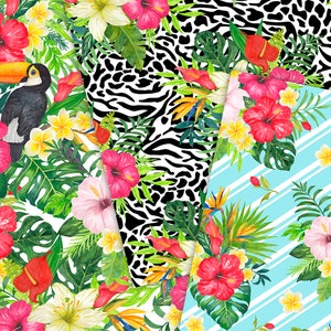 Tropical Digital Paper, Watercolor Tropical Flowers, Summer Digital ...