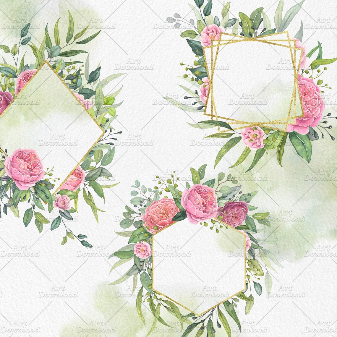Floral Frames Clip Art Geometric Digital Flower Frame | Etsy