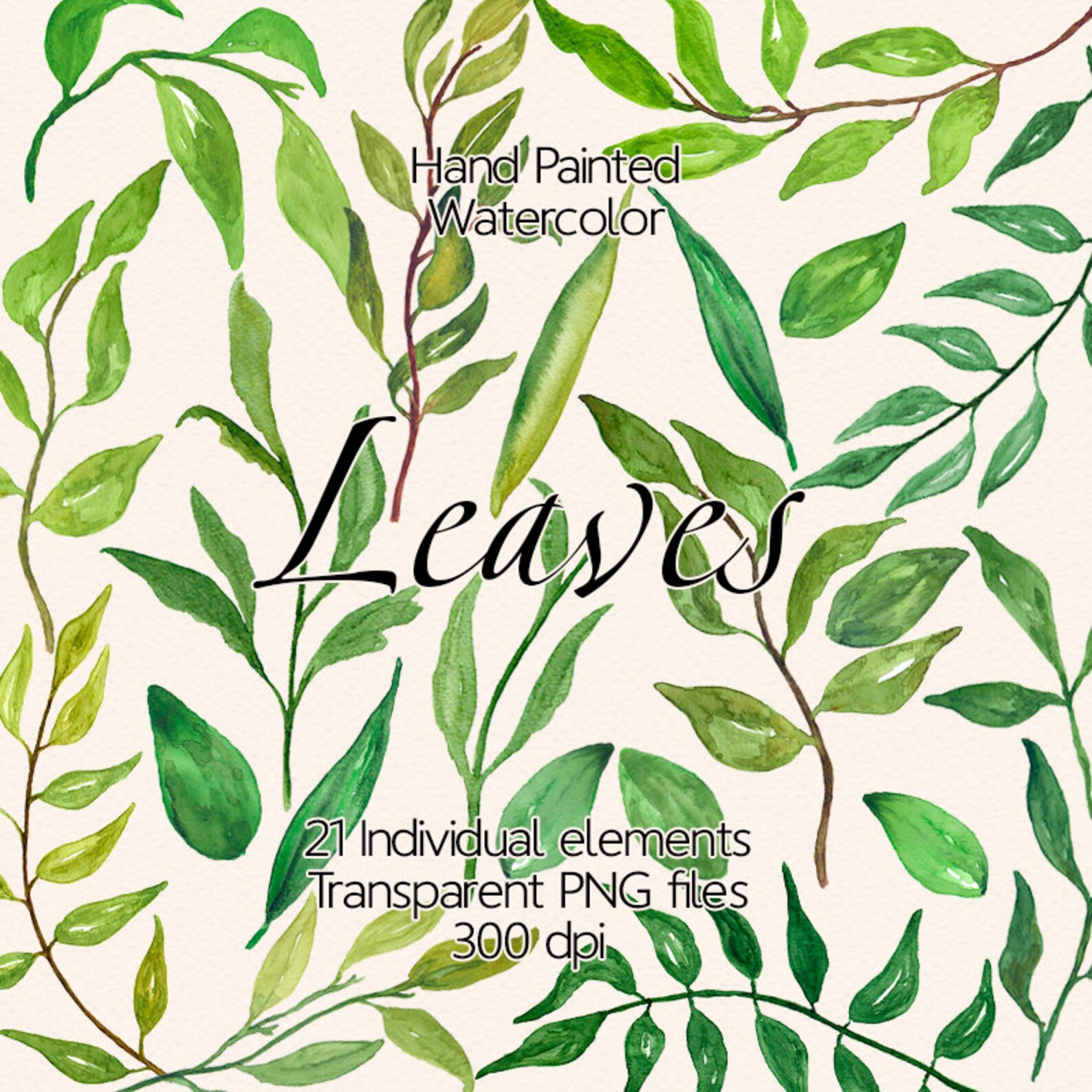 Watercolor Leaves Clip Art Leaves Large and Small | Etsy