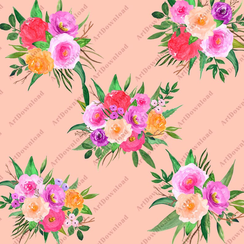 Flower Clipart - Watercolour Peonies and Roses, Watercolor Floral Clip ...
