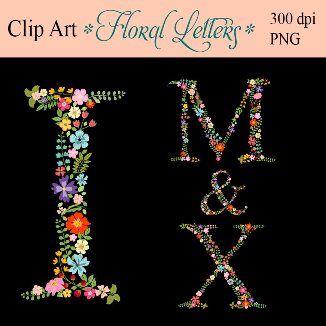Wedding Floral Letters - Monofram Letters , Digital Floral Font ...