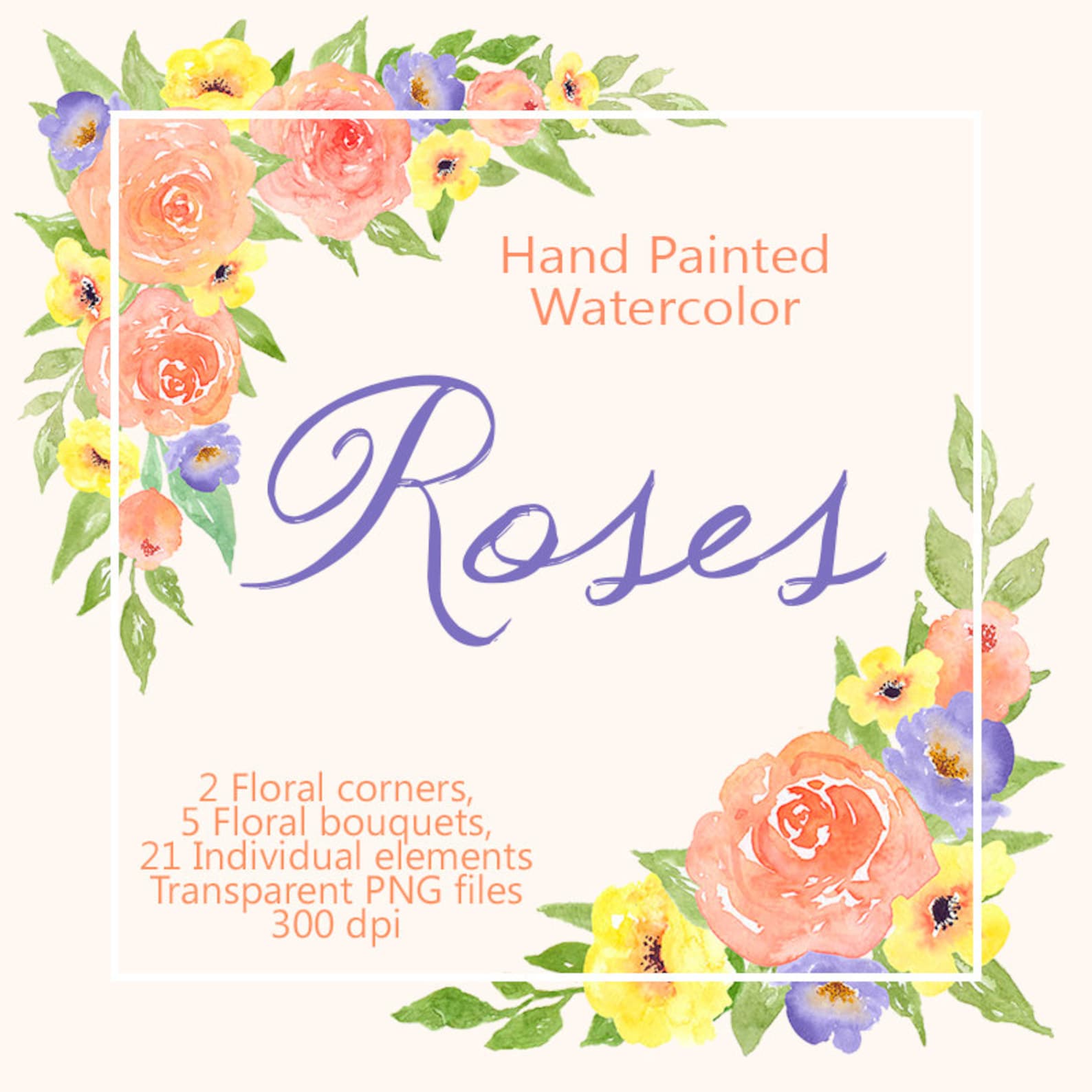 Hand Painted Floral Clip Art Watercolor Flowers Clipart, Watercolor ...