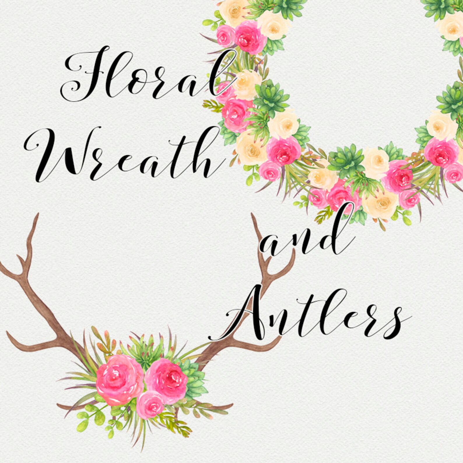 Watercolor Floral Antlers Clip Art Antlers and Flowers - Etsy