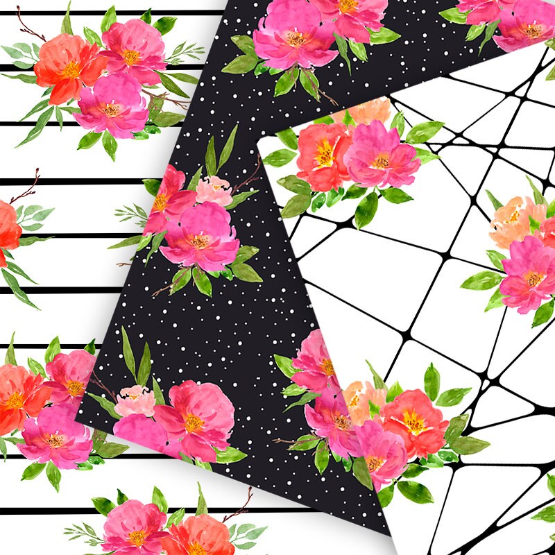 Watercolor Floral Digital Papers - Digital Scrapbook Paper, Romantic ...