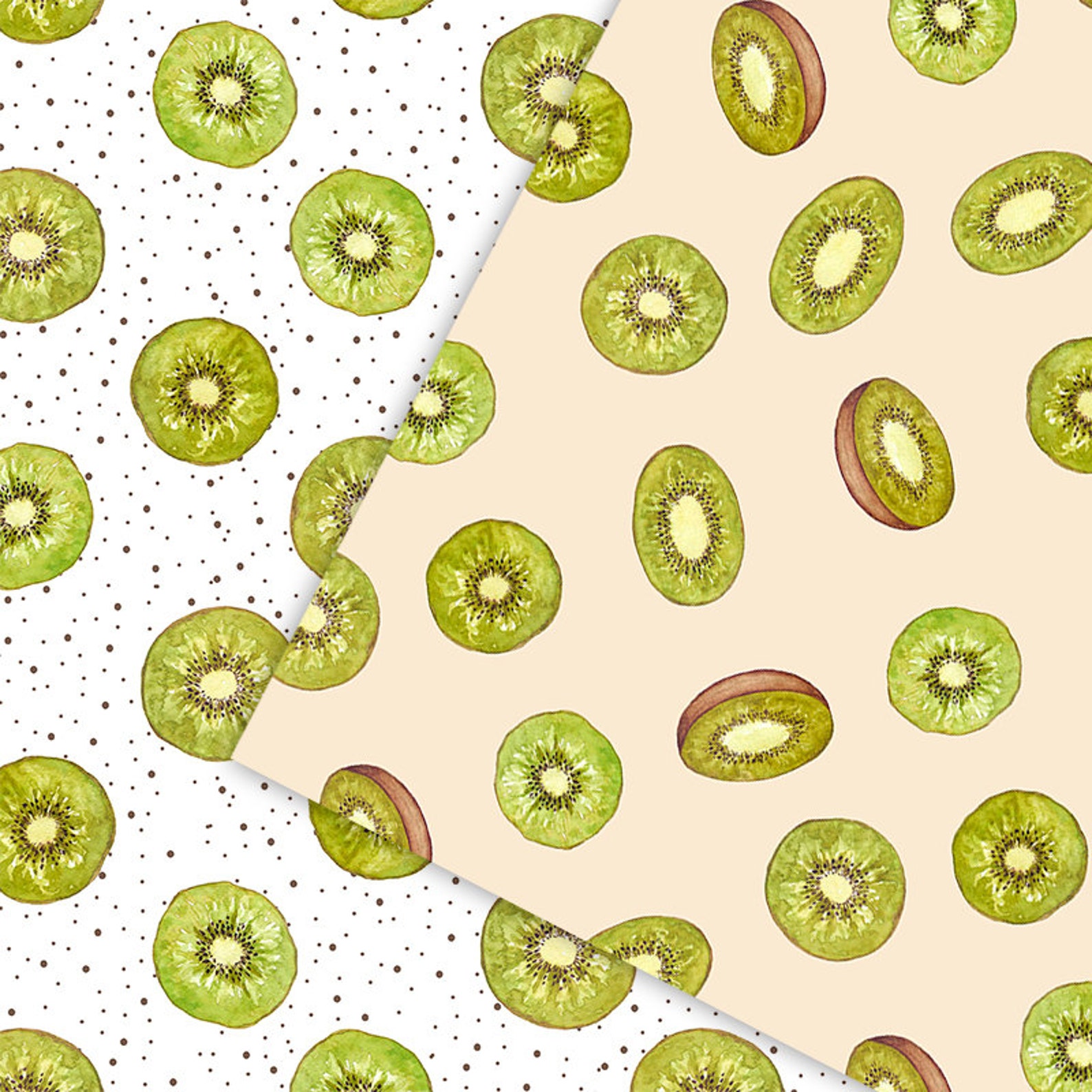 Kiwi Digital Papers Watercolor Fruit Paper, Digital Scrapbooking, Hand ...