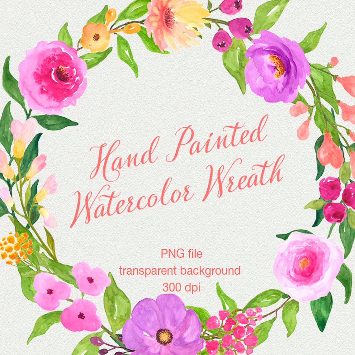 Watercolor Flower Wreath Digital Floral Frame Hand Painted | Etsy