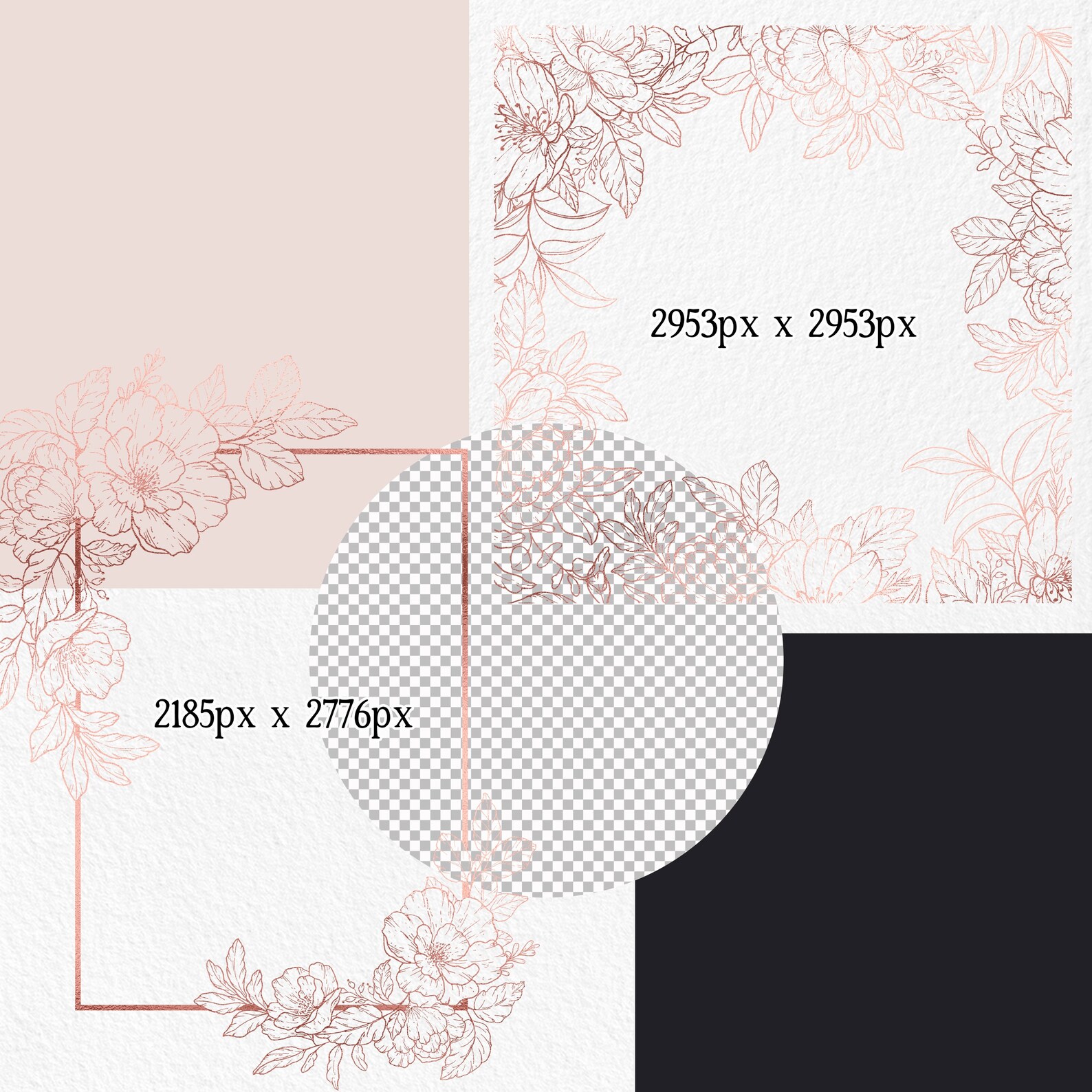 Rose Gold Floral Frames, Flower Outline, Hand Drawn Flowers, PNG Frames ...