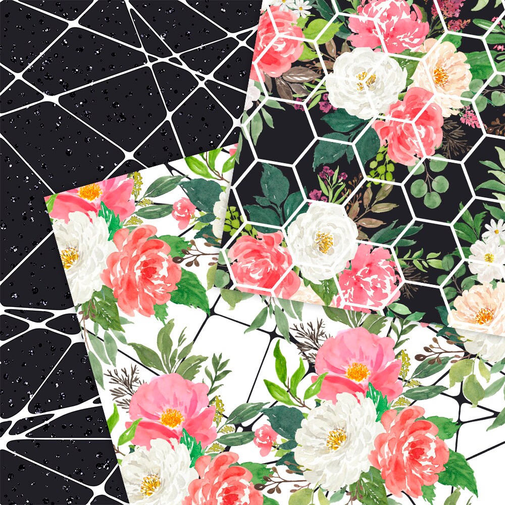 Floral Digital Paper Pack, Watercolor Digital Paper, Romantic Flowers ...