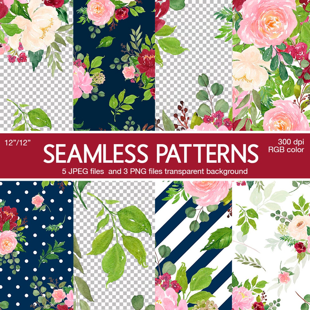 Floral Digital Paper, Seamless Pattern, Watercolor Flowers, Planner ...