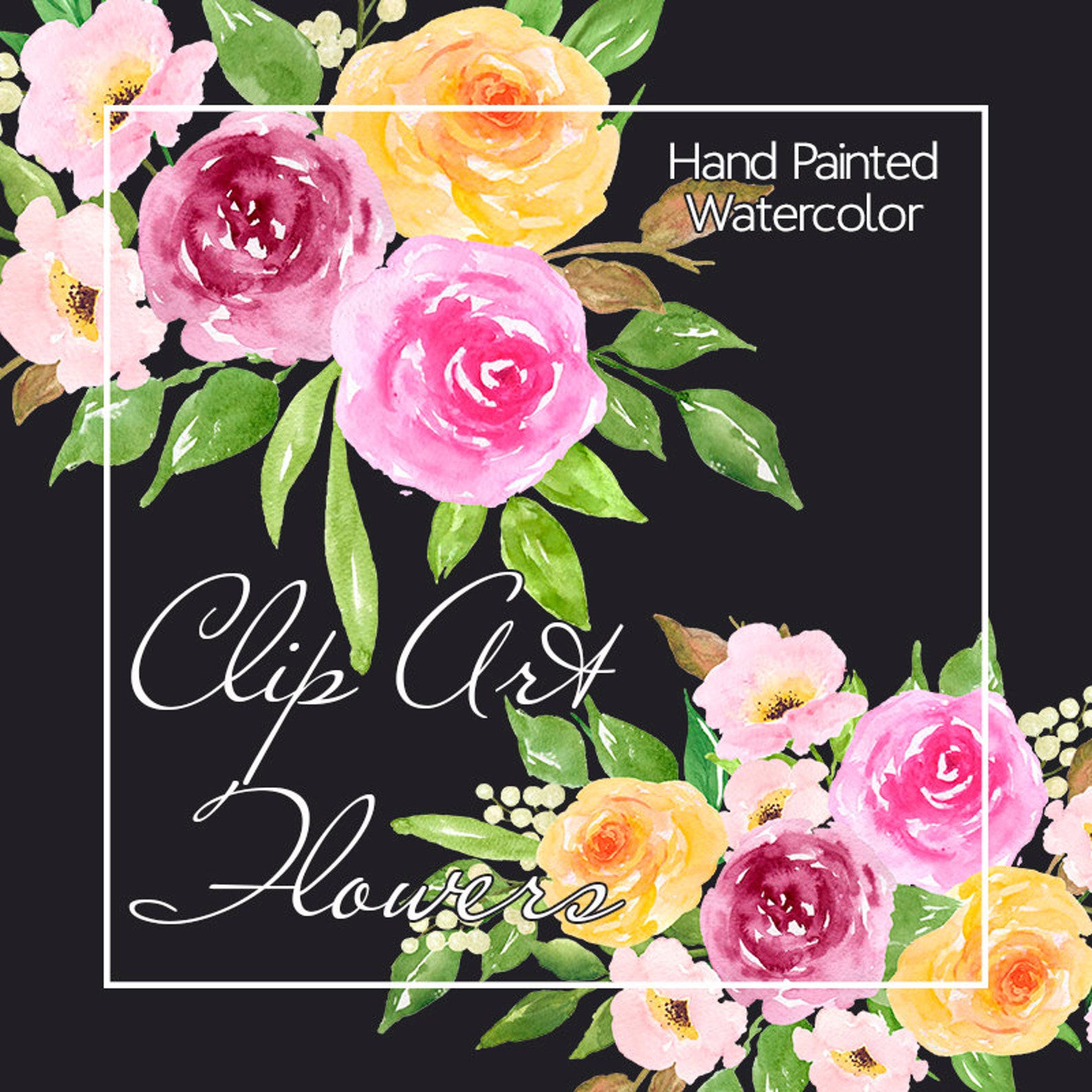 Watercolor Flowers Clipart Hand Painted Clip Art Floral | Etsy