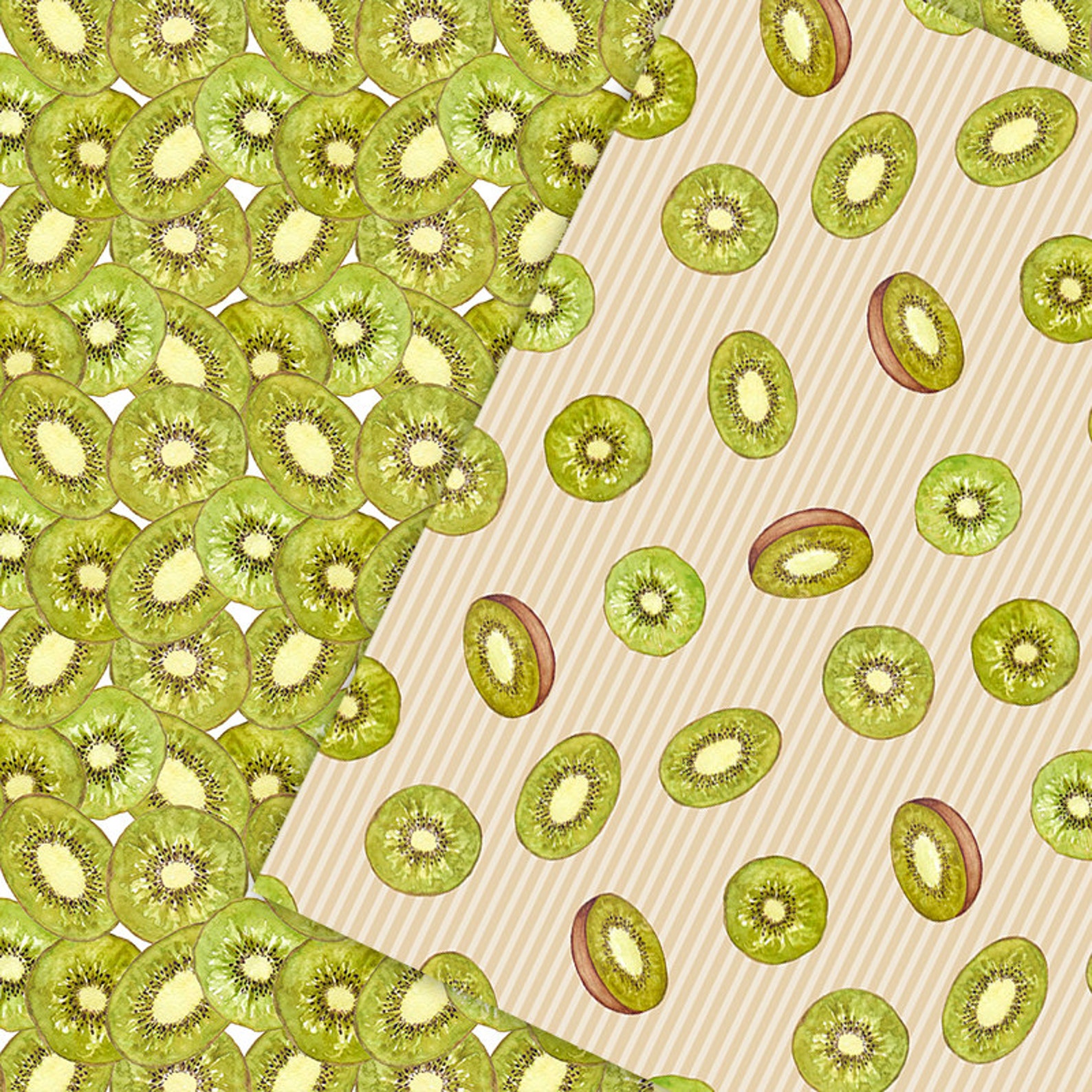 Kiwi Digital Papers Watercolor Fruit Paper, Digital Scrapbooking, Hand ...