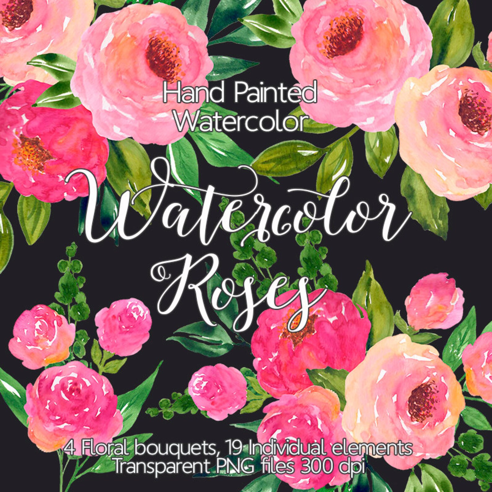 Watercolour Flower Clip Art Hand Painted Watercolor Roses - Etsy