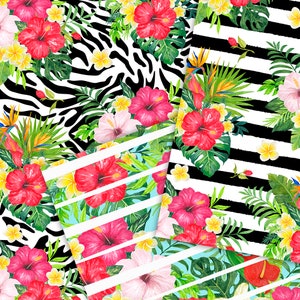 Tropical Digital Paper, Watercolor Tropical Flowers, Summer Digital ...