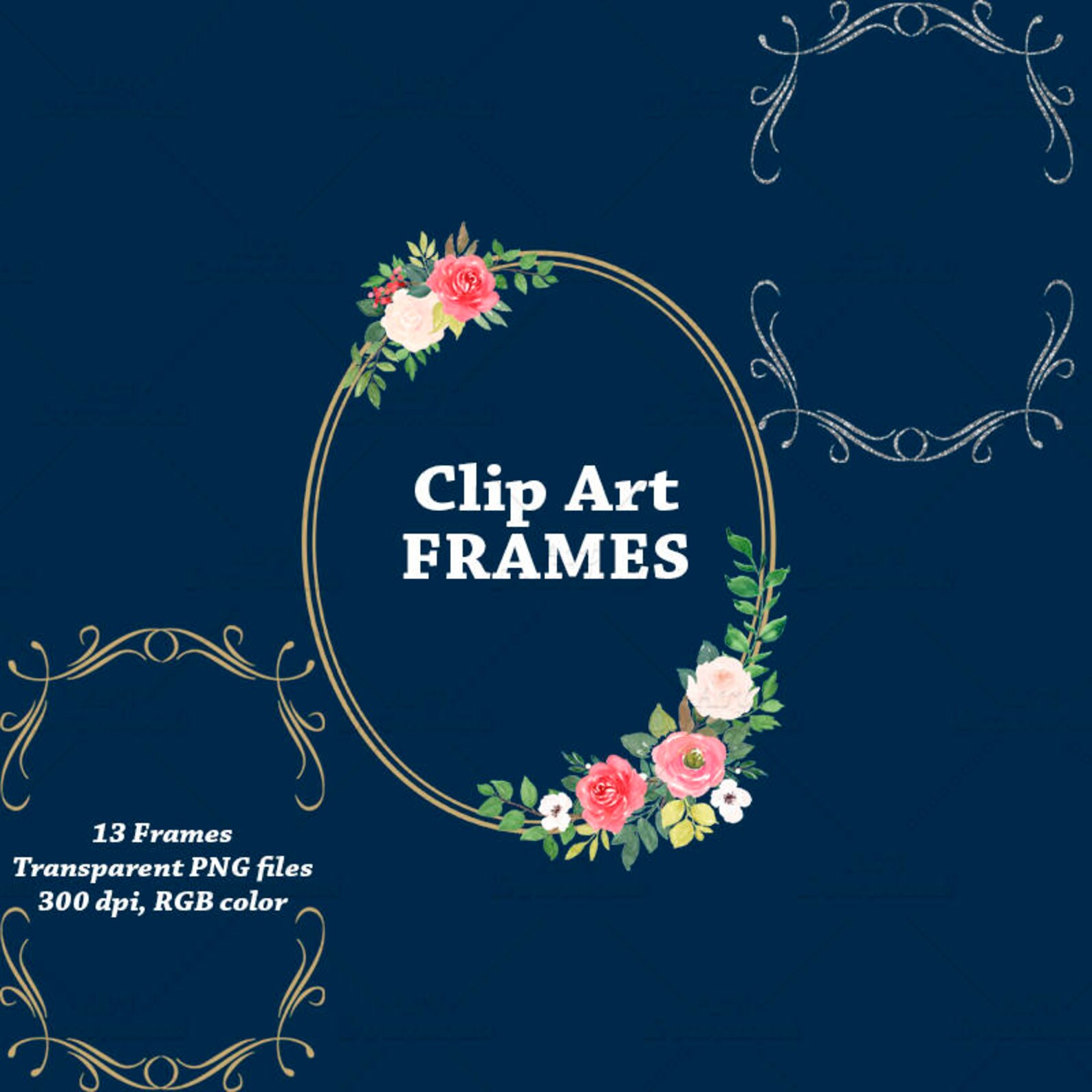 Floral Frames Clip Art Clipart Frame Watercolor Floral - Etsy