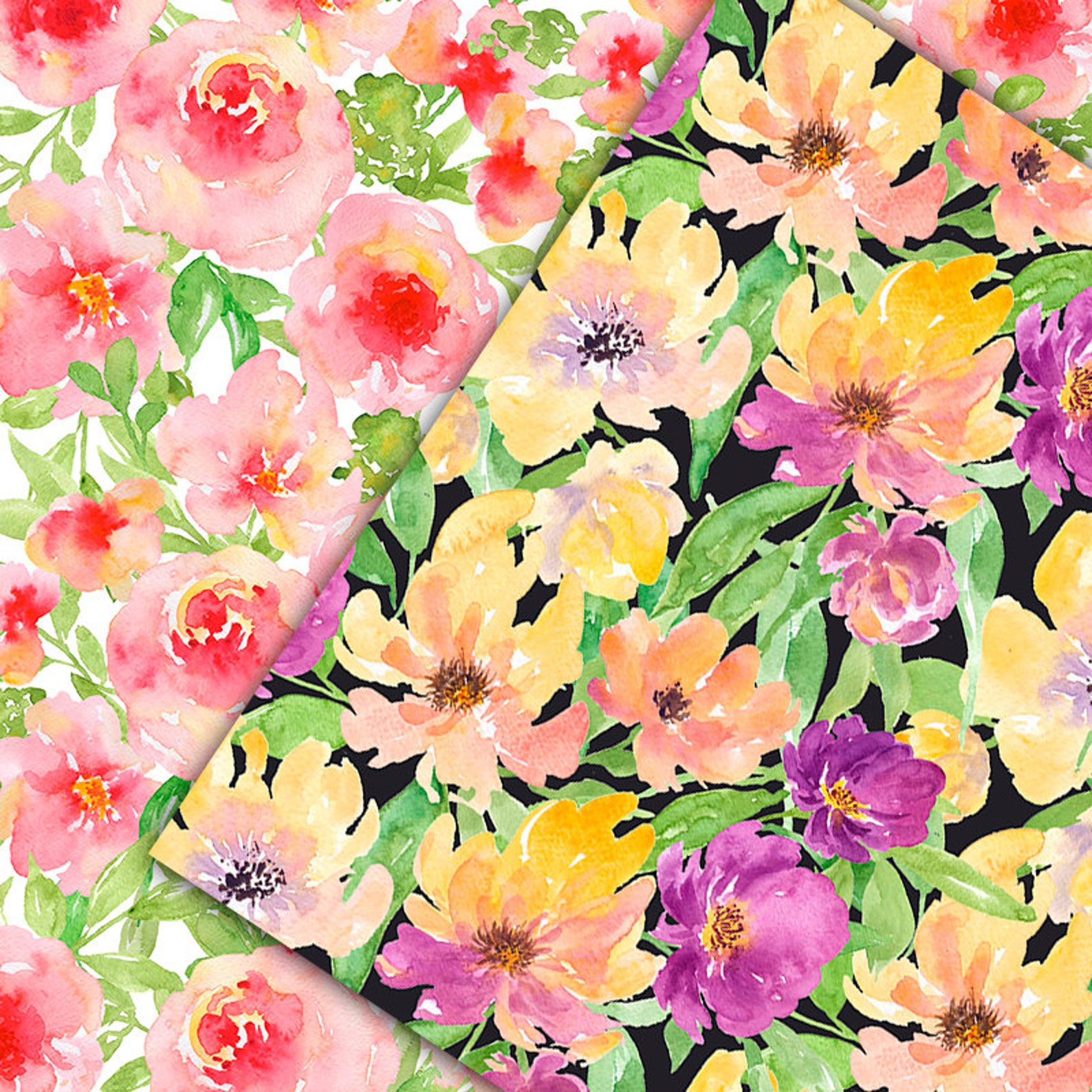 Watercolor flower digital paper Watercolor floral | Etsy