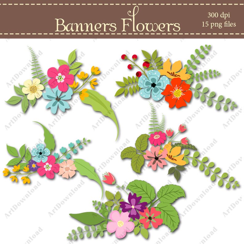 Banners Flowers Clip Art Banner Floral Frames Digital - Etsy