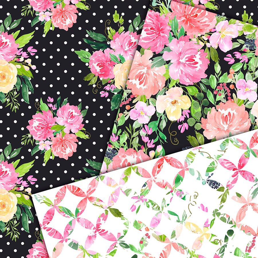 Watercolor Digital Paper - Floral Digital Paper, Watercolor Floral ...