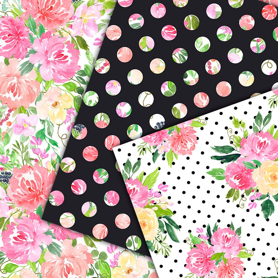 Watercolor Digital Paper - Floral Digital Paper, Watercolor Floral ...