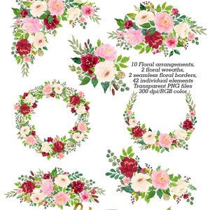 Watercolor Flower Clipart, Wedding Flowers Clipart, Peony Rose Spring ...