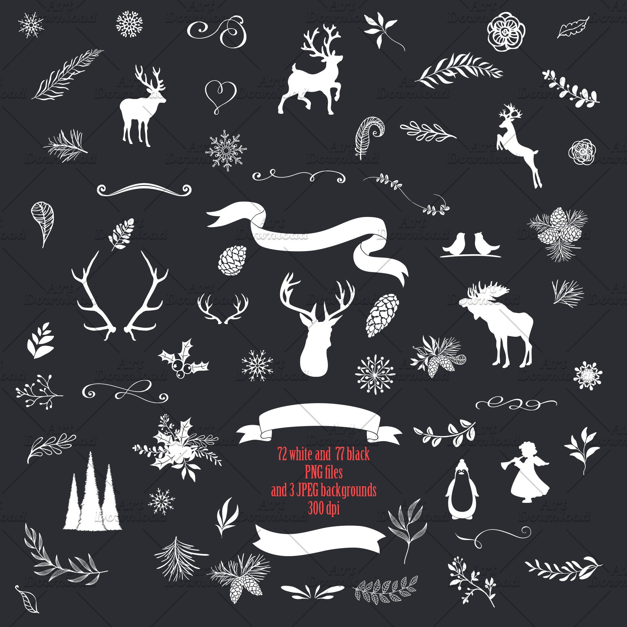 Graphic Christmas pack Christmas Clipart Winter digital clip | Etsy