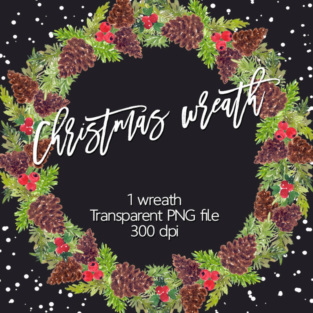 Watercolor Christmas Wreath - Christmas Wreath Clip Art, Digital Wreath ...