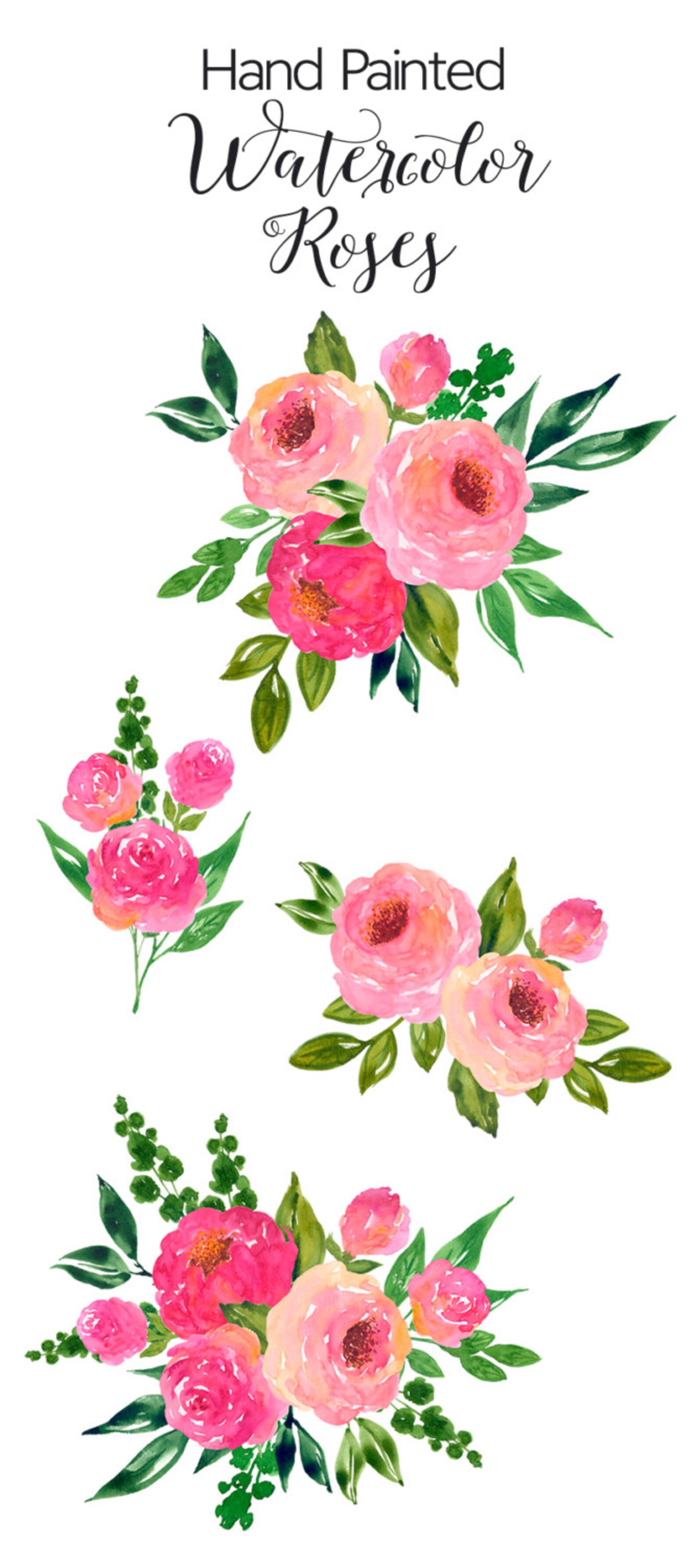 Watercolour Flower Clip Art Hand Painted Watercolor Roses - Etsy