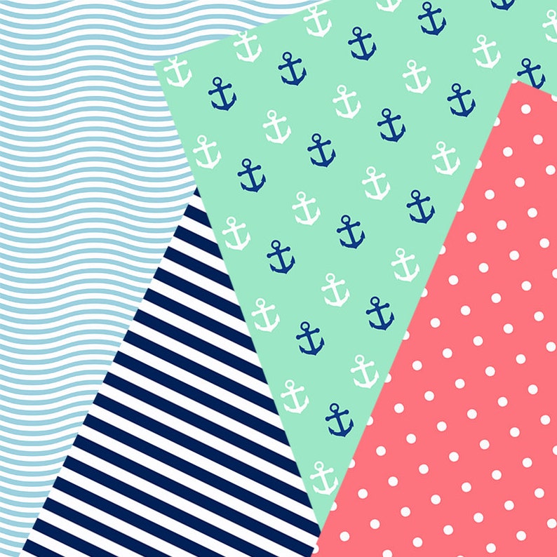 Nautical Scrapbooking Paper Digital Papers Pack Digital - Etsy