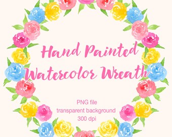 Watercolor Flower Wreath Digital Floral Frame Hand Painted | Etsy