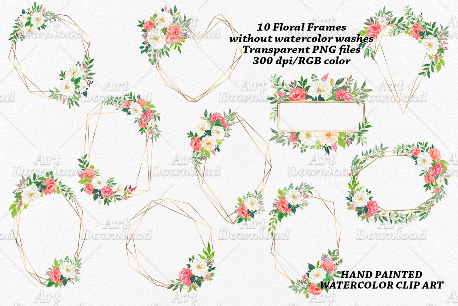 Floral Golden Frames Clipart Polygonal Digital Gold Frame | Etsy