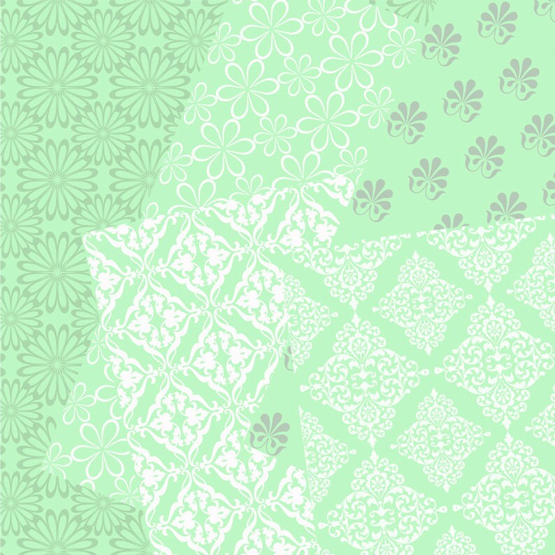 Mint Damask Digital Paper Digital Scrapbook Paper Digital | Etsy