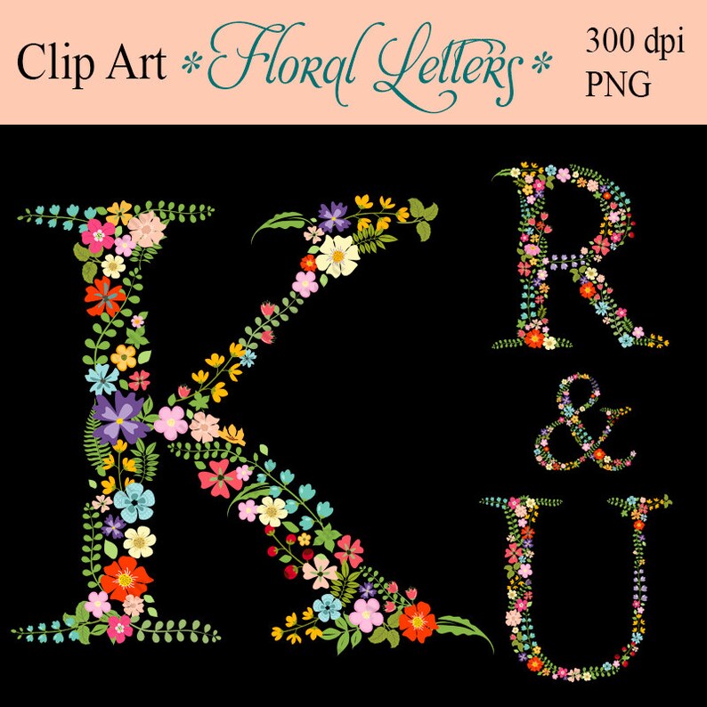 Floral Digital Letters Digital Initials Monogrammed Floral - Etsy