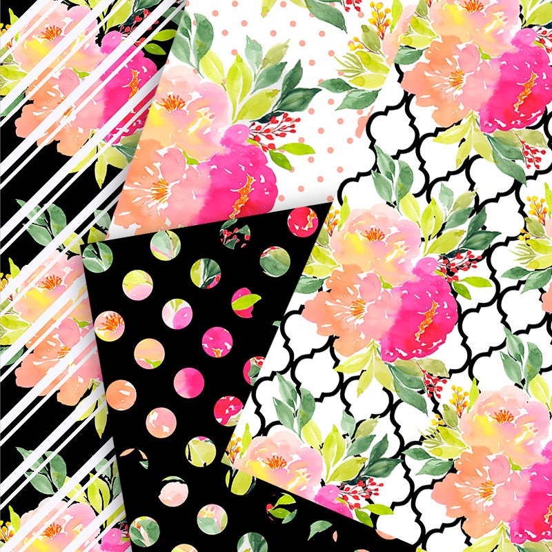 Floral Digital Paper Pack Watercolor Flowers Digital Paper - Etsy