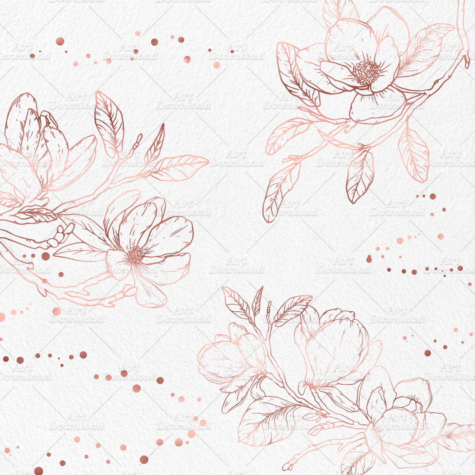 Rose Gold Magnolia Graphic Flower Hand Drawn Flowers - Etsy
