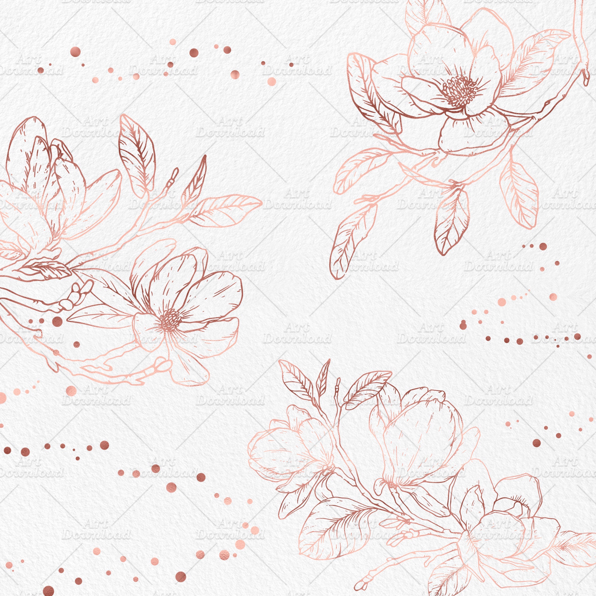 Rose Gold Magnolia Graphic Flower Hand Drawn Flowers - Etsy