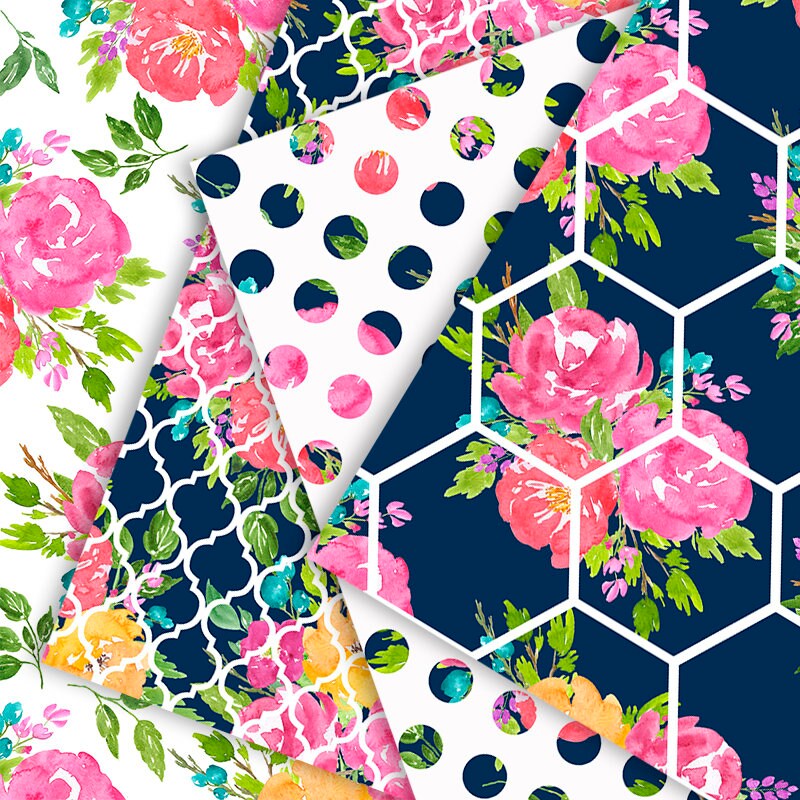 Floral Digital Paper, Watercolor Floral, Digital Paper, Planner ...