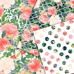 Watercolor Digital Paper, Floral Digital Paper, Peony and Rose Flower ...