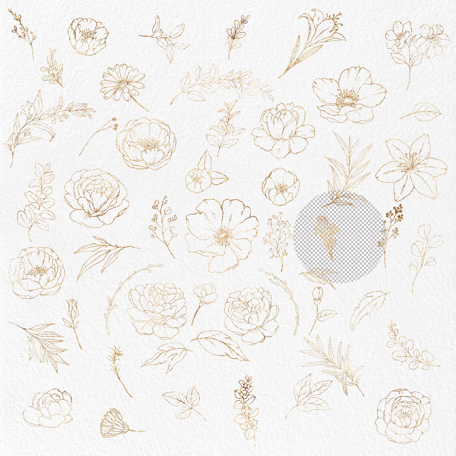 Gold Outline Flowers Floral Line Art Wedding Graphic - Etsy